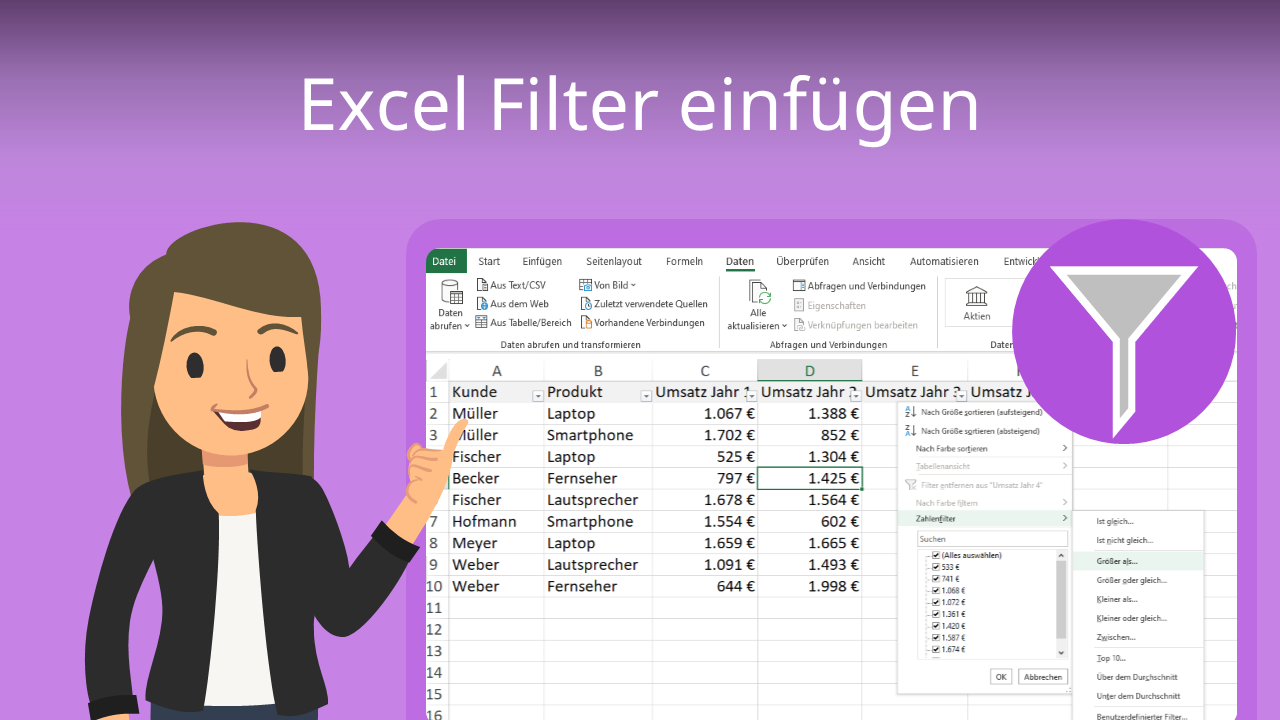 Excel Filter einfügen • Anleitung & Beispiel · [mit Video]